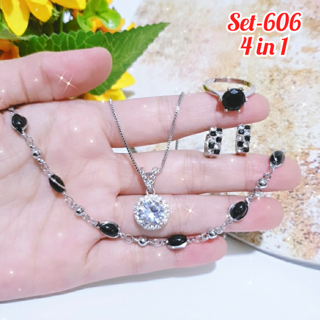 Jual SET PERHIASAN DEWASA 4 IN 1 MOTIF BATU WARNA SILVER/SET-605/SET ...