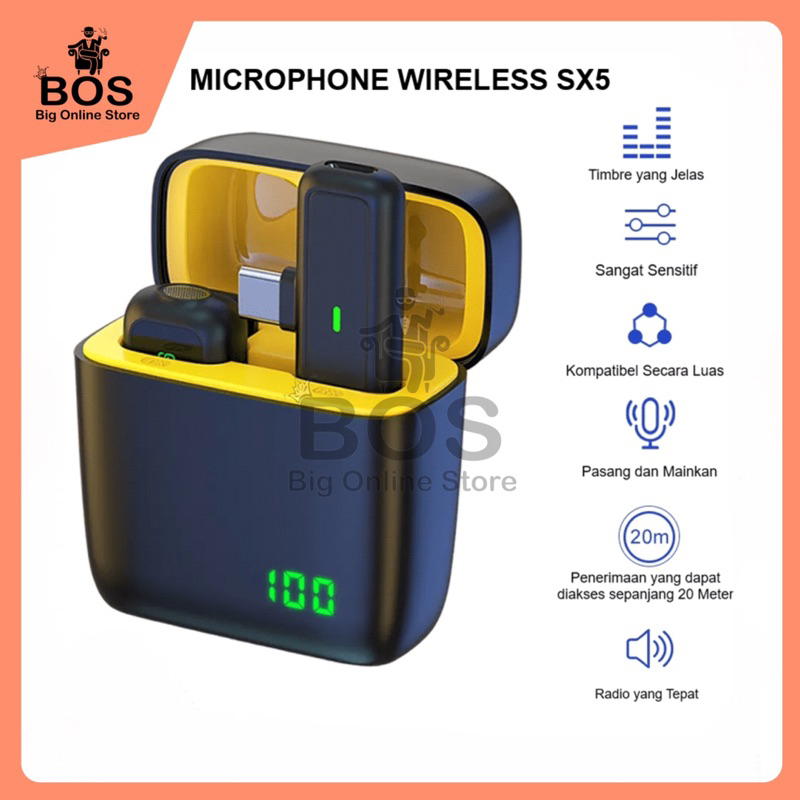 Jual BOS - Microphone Wireless Portable SX5 Mic Clip On Live Streaming Vlog Mic Vlogger Microfon ...