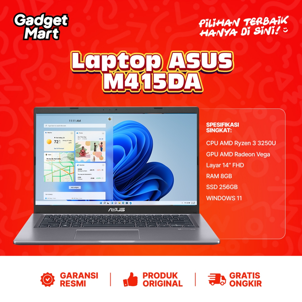 Jual Laptop ASUS M415DA AMD R3 3250U 8GB SSD 256GB W11 OHS21 14 FHD ...