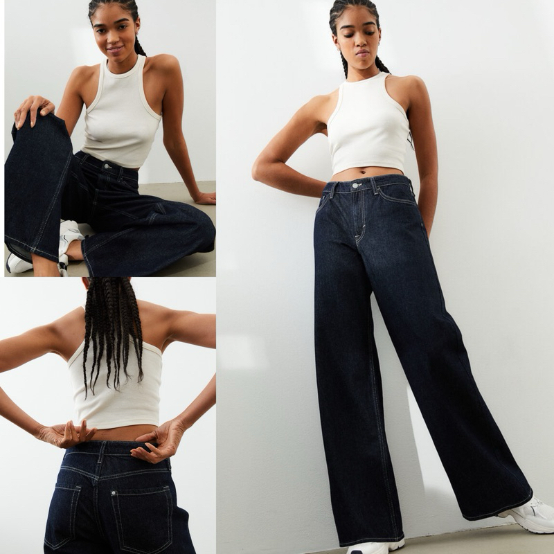 Jual HnM Wide Denim High Waist Denim | Shopee Indonesia