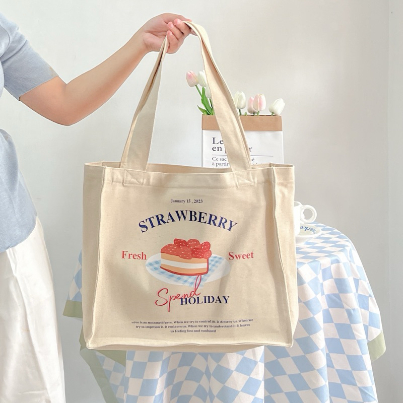 Jual Tas Tote Bag Resleting Kanvas Tebal Premium Velcro - Tas Kuliah ...