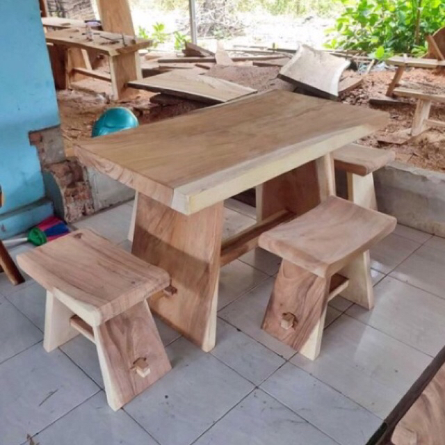 Jual Set Meja Makan / Set Meja Tamu / Set Meja Cafe Kayu Trambesi Utuh ...