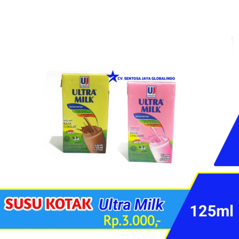 Jual Ultra Milk Susu UHT Rasa Cokelat / Stroberi | kotak Kecil 125 ml | Shopee Indonesia