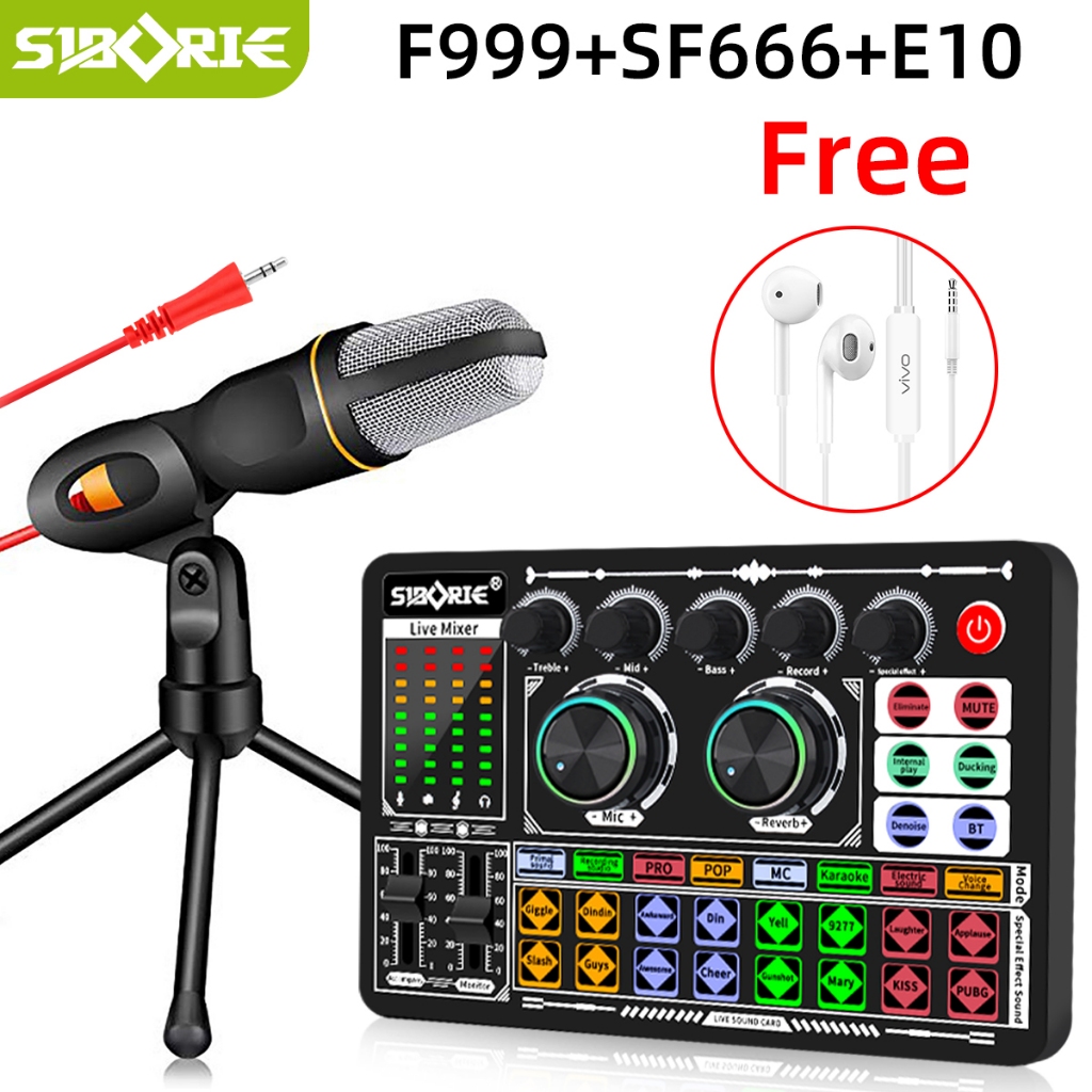 Jual Siborie F999 soundcard+SF666 mic paket lengkap Full SET 100% ...
