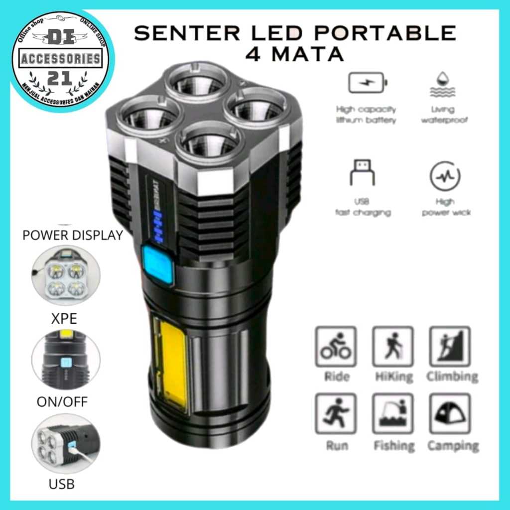 Jual Senter LED 4 Mata 48 W 20 W / Senter Cas Super Terang | Shopee ...