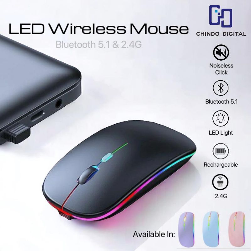 Jual Mouse Bluetooth Rechargeable Wireless Mouse Ultra-thin Silent LED ...