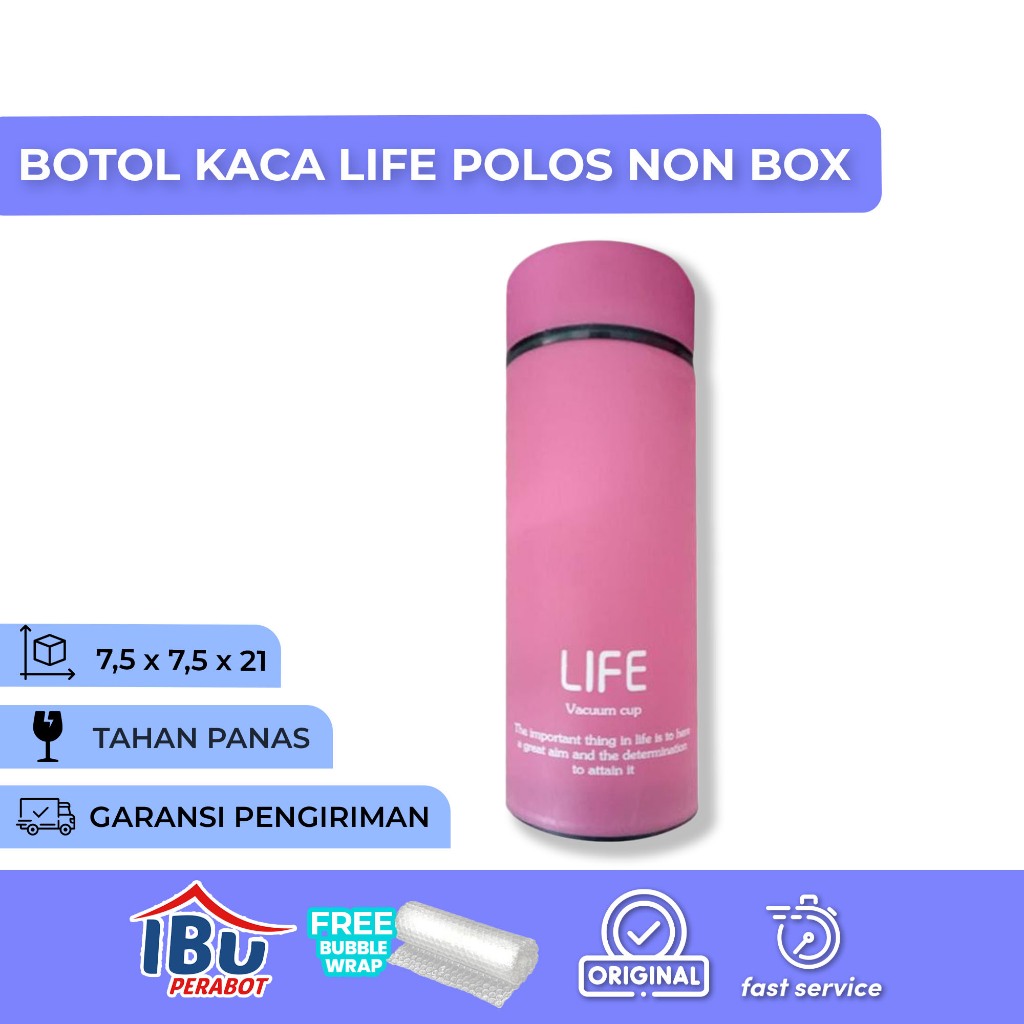 Jual BOTOL KACA LIFE POLOS NON BOX / Botol minum unik viral 380 ML ...