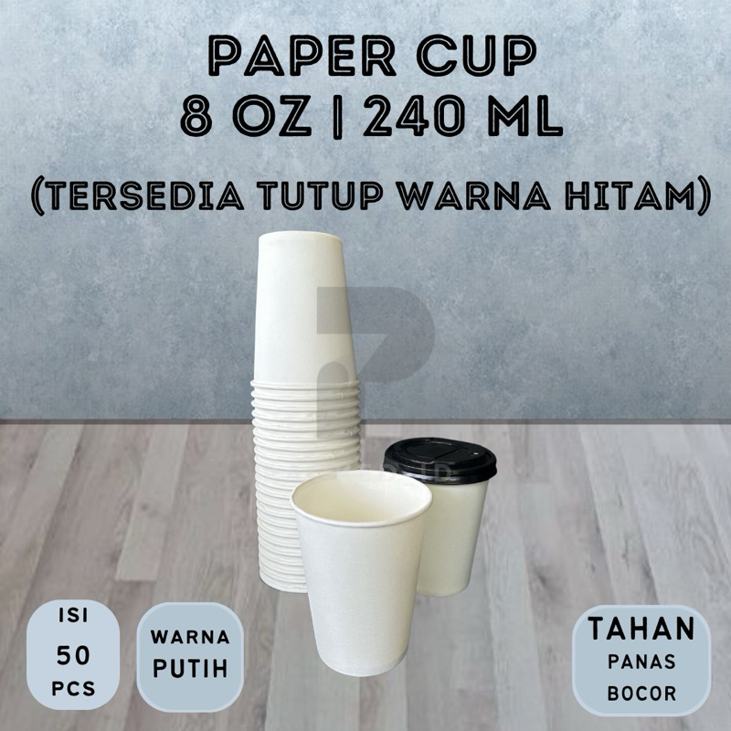 Jual (50 PCS) Hot Paper Cup / Gelas Kopi / Gelas Kertas 8 Oz | 240 Ml Putih Polos | Tebal ...