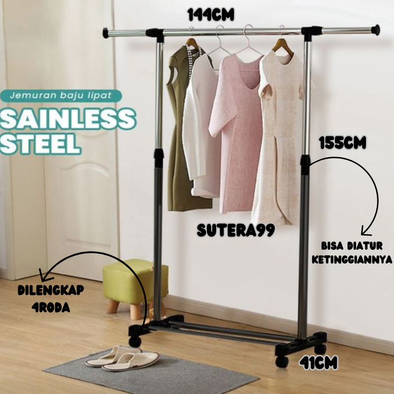 Jual Sutera99 COD Stand Hanger Single Hitam Rak Gantungan Baju ...