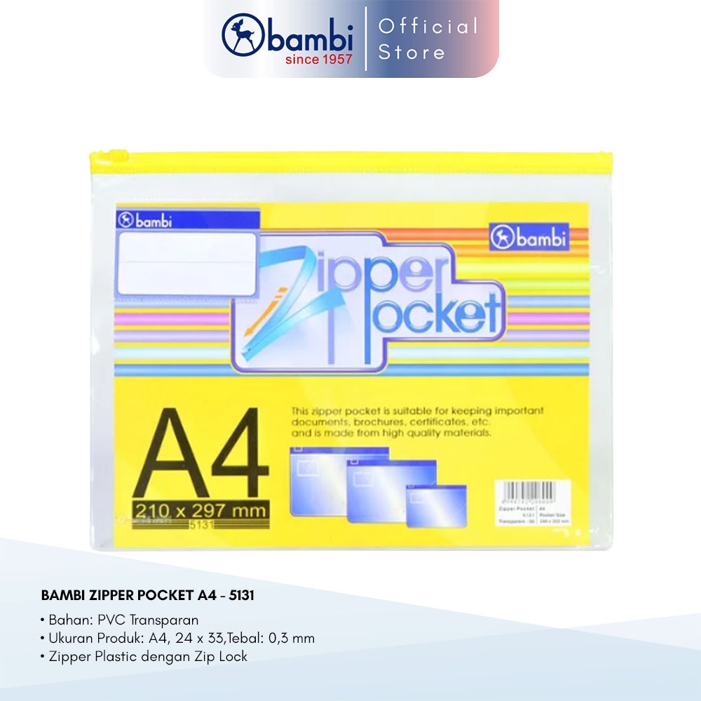 Jual Bambi Organizer Map Dokumen A4 Zipper Pocket Tipe PVC Transparant ...