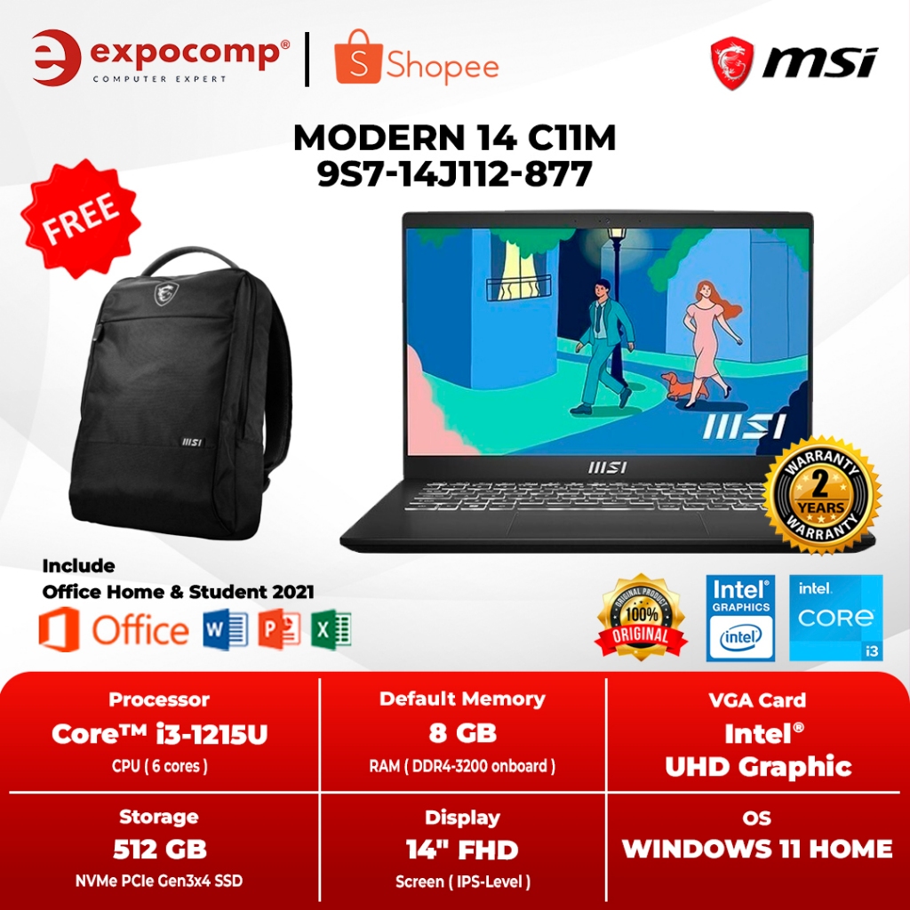 Jual MSI MODERN 14 C11M 9S7-14J112-877 BLACK CORE i3-1215U 8GB 512GB W11+OH | Shopee Indonesia
