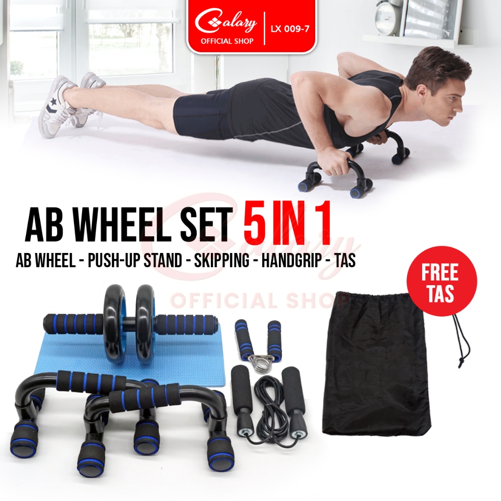 Jual 𝐂𝐀𝐋𝐀𝐑𝐘 AB Wheel Set Roller Double Wheel Push Up Stand Bar Sit Up ...