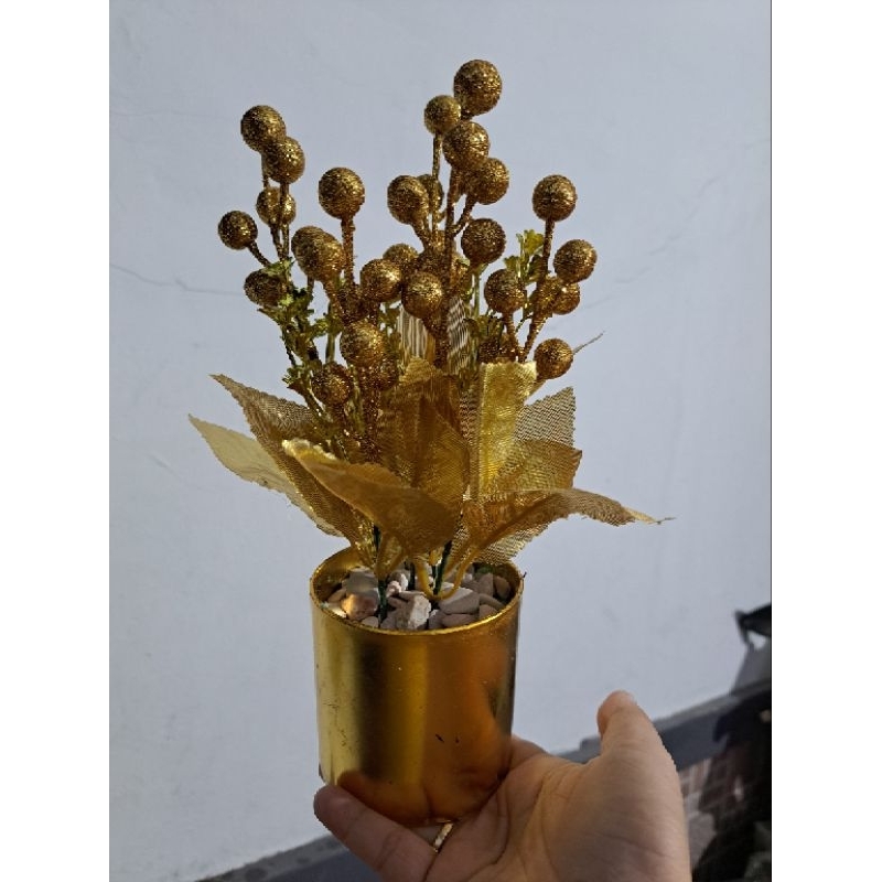 Jual bunga artificial bunga gold /emas +vas emas bunga meja estetik ...