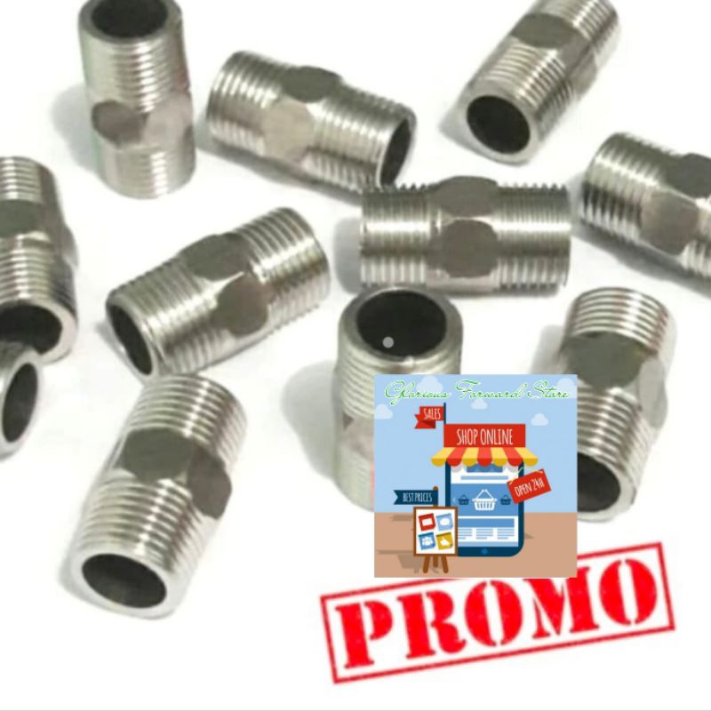 Jual DOUBLE NEPEL 1/2 INCH STAINLESS SUS304 | Shopee Indonesia