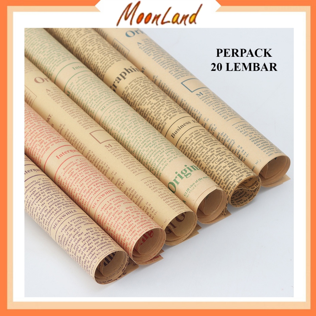 Jual 20 Lembar Wrapping Paper Vintage Kertas Buket Motif Koran Hand ...