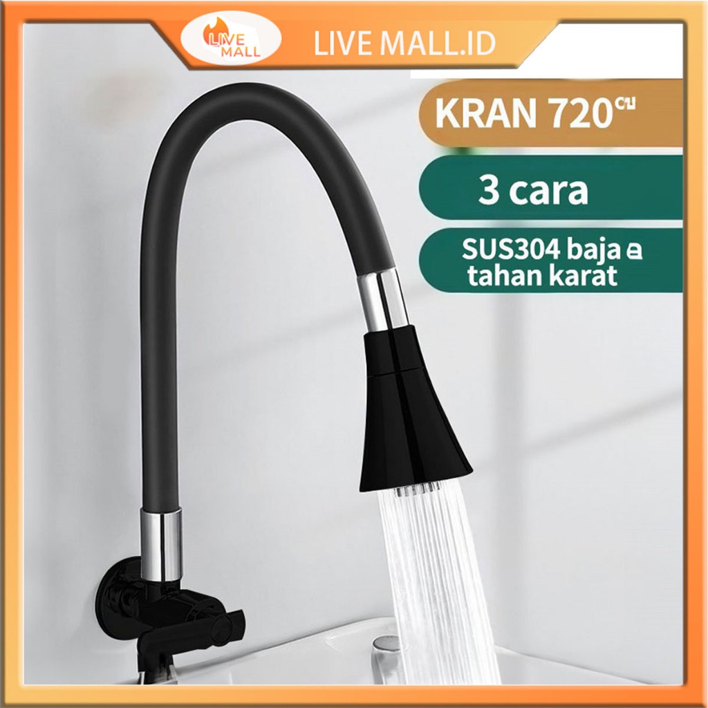 Jual SUS304 Kran Angsa Fleksibel Kran Cuci Piring Hitam Kran Dinding ...