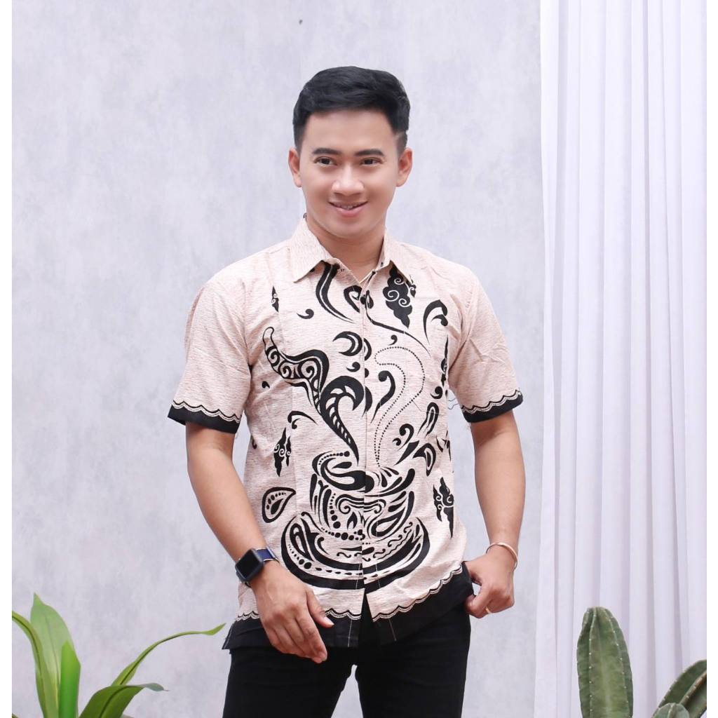 Jual BATIK PRIA LENGAN PENDEK HEM HITAM MANIS BATIK DUONG BATIK NAKULA BATIK PEKALONGAN KEMEJA ...
