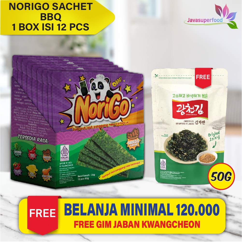 Jual Norigo BBQ (1 BOX ISI 12 PCS) / Nori Sachet Seaweed Snack 3g ...