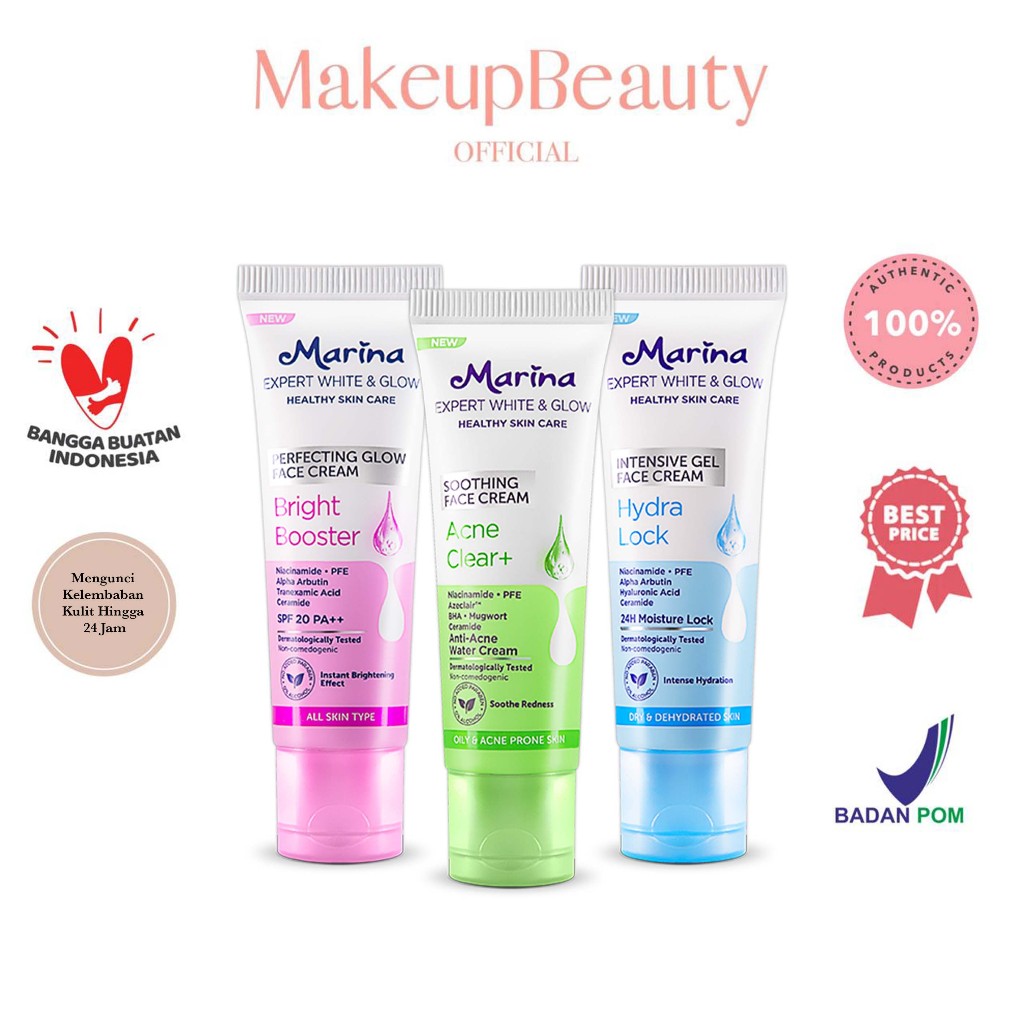 Jual MARINA Expert White & Glow Face Cream 20 ml | Hydra Lock | Bright ...