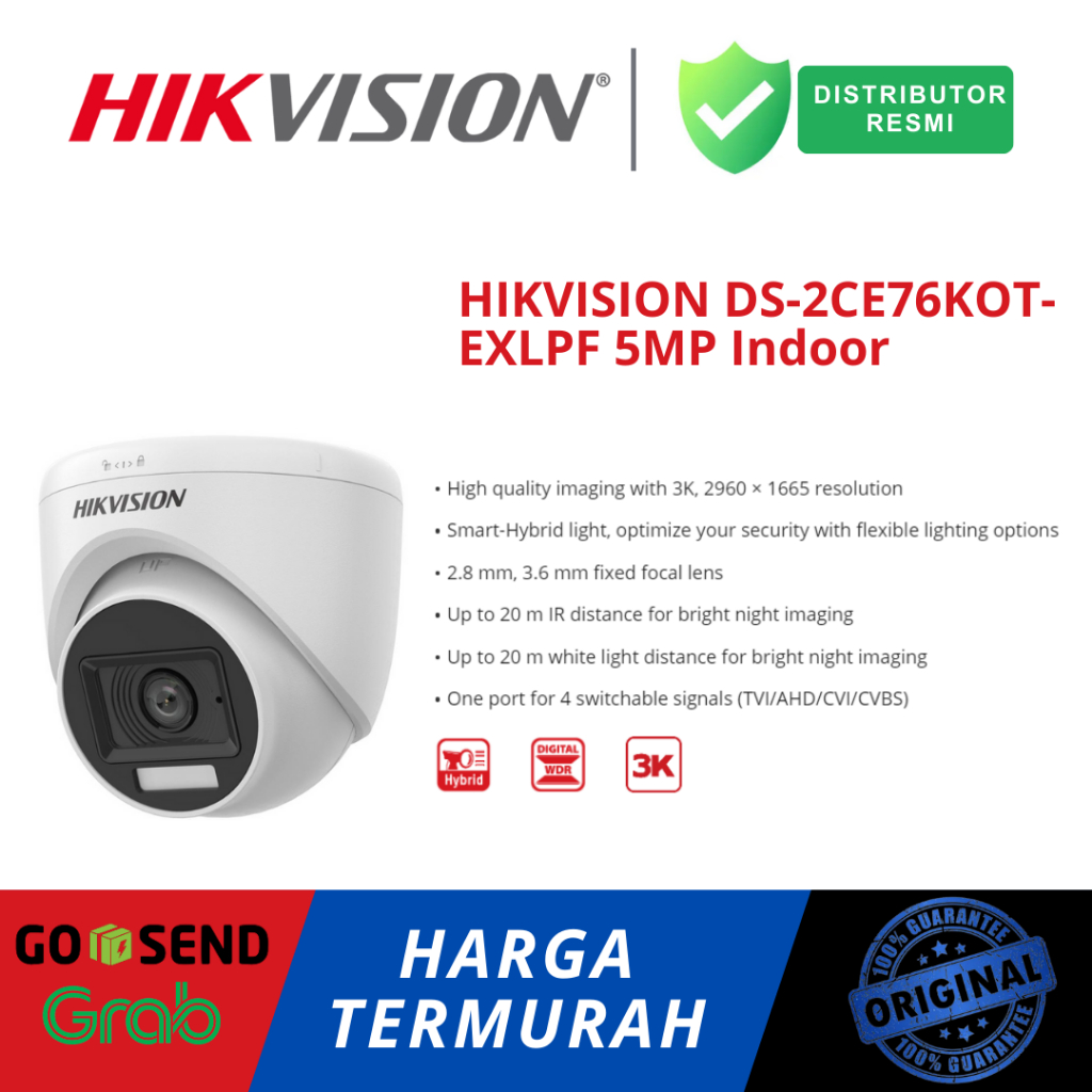 Jual HIKVISION DS-2CE76K0T-EXLPF TURBO HD 5MP DUAL LIGHT FIXED | Shopee Indonesia