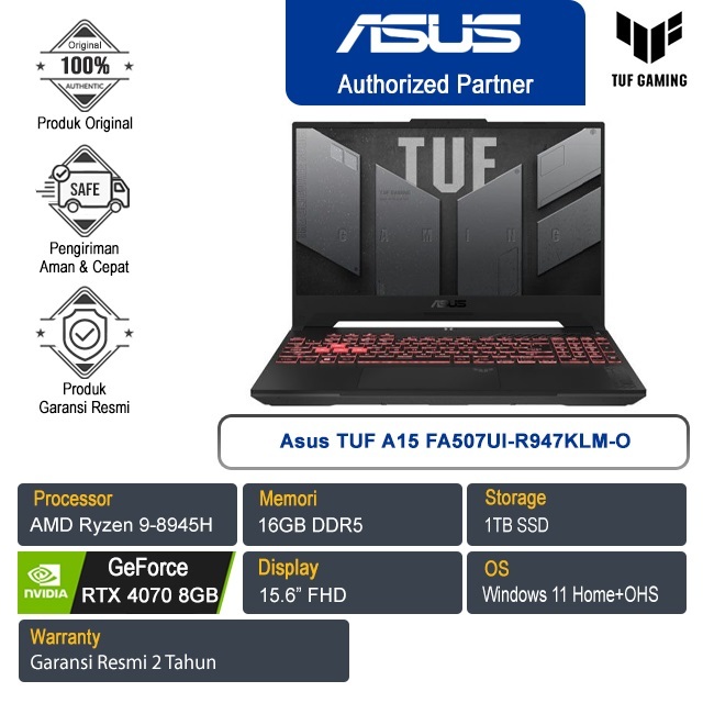 Jual Asus TUF A15 FA507UI R947KLM-O Ryzen 9 8945H 16GB 1TB RTX4070 8GB ...