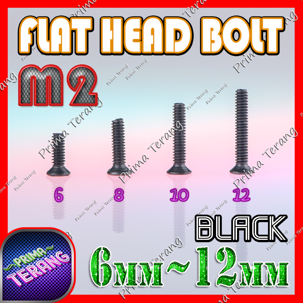 Jual Baut JF Flat Head M 2 Kepala Rata 6 8 10 12 mm FH M2 Black ...