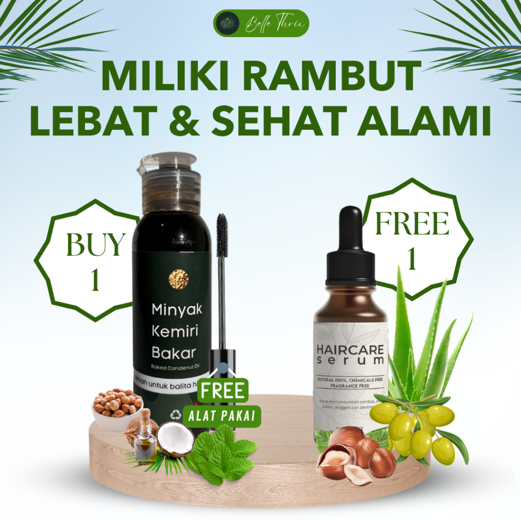 Jual (BUY 1 GET 1) MINYAK KEMIRI BAKAR 100 ML + HAIRCARE SERUM 10 ML ...