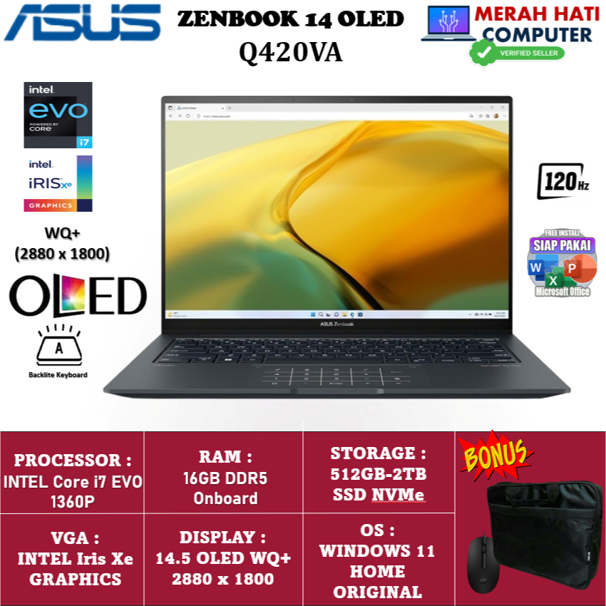Jual ASUS ZENBOOK 14X OLED Q420VA INTEL i7 13700H 16GB DDR5 2TB SSD 14. ...
