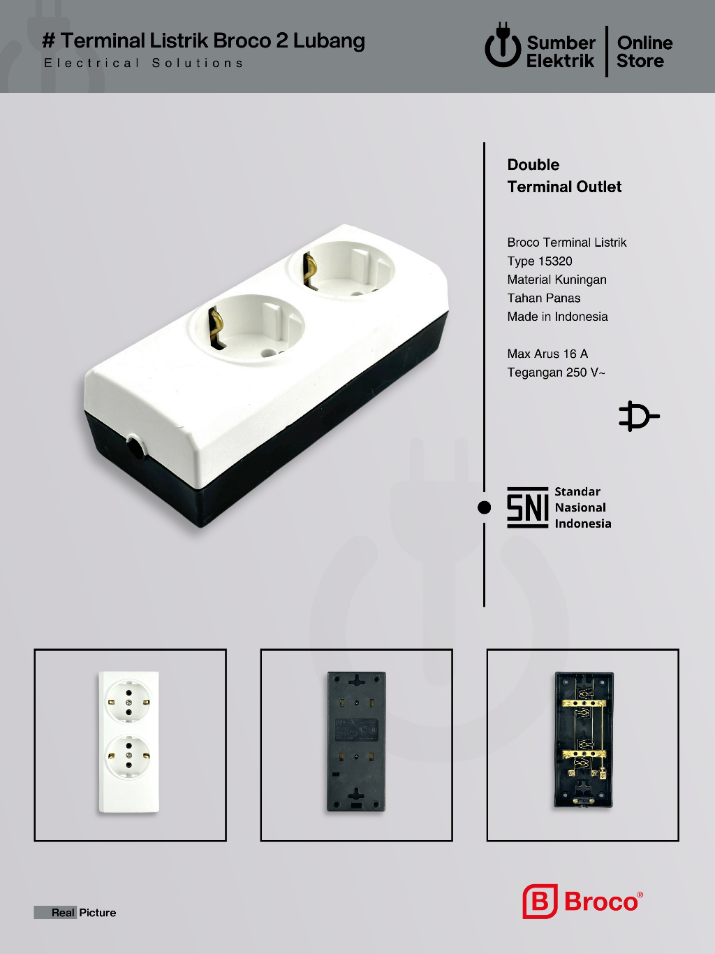 Jual Terminal Outlet Listrik Broco 2 Lubang Bahan Full Kuningan ...
