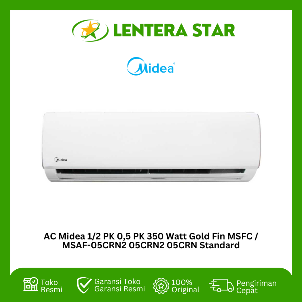 Jual AC Midea 1/2 PK 0,5 PK 350 Watt Gold Fin MSFC Non-LED / MSAF LED ...