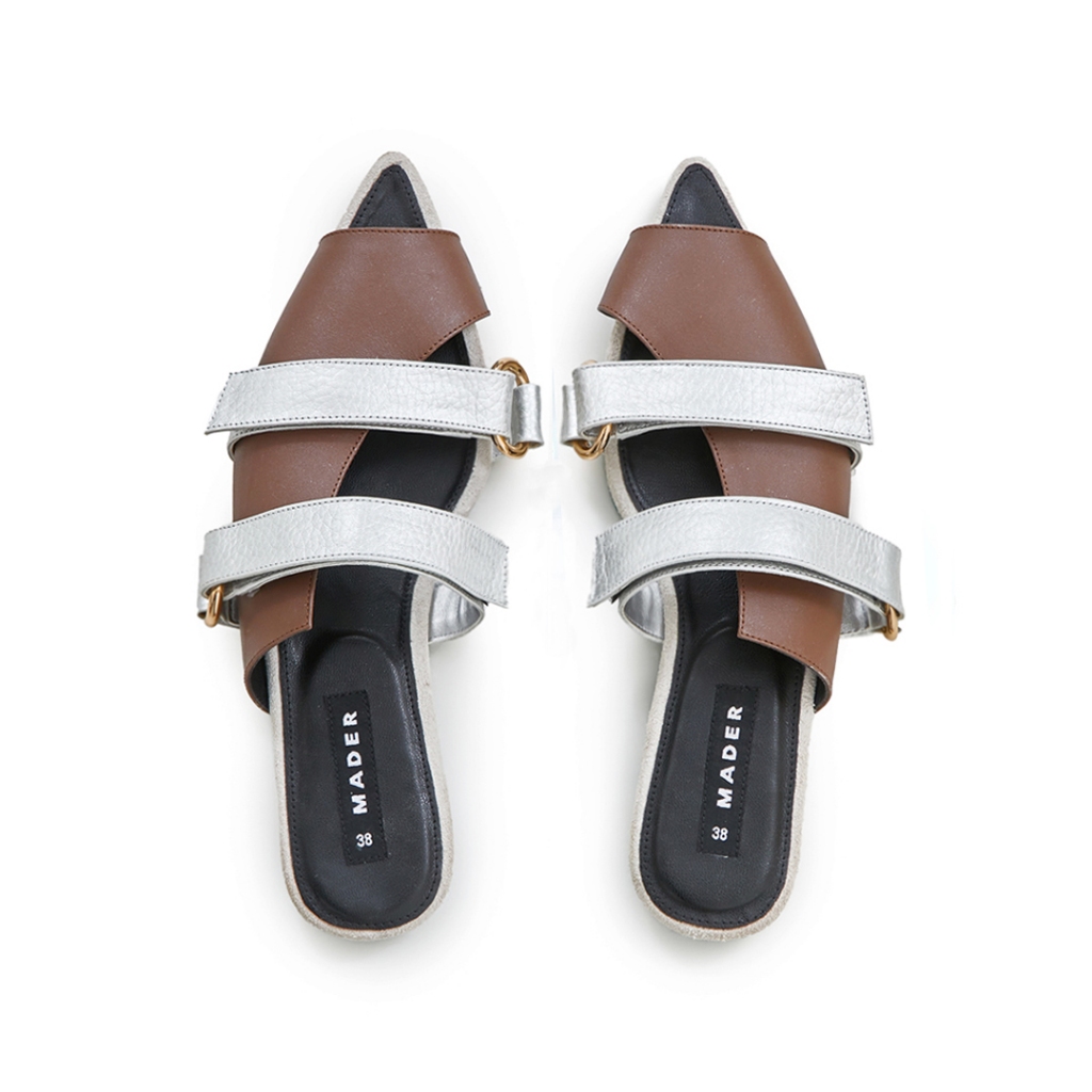 Jual Open Toe Mules Velcro - Brown/Silver | Shopee Indonesia