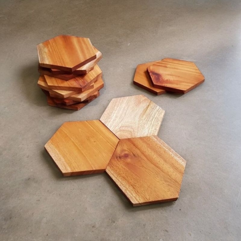 Jual hexagon wood coaster / tatakan gelas kayu segi enam | Shopee Indonesia