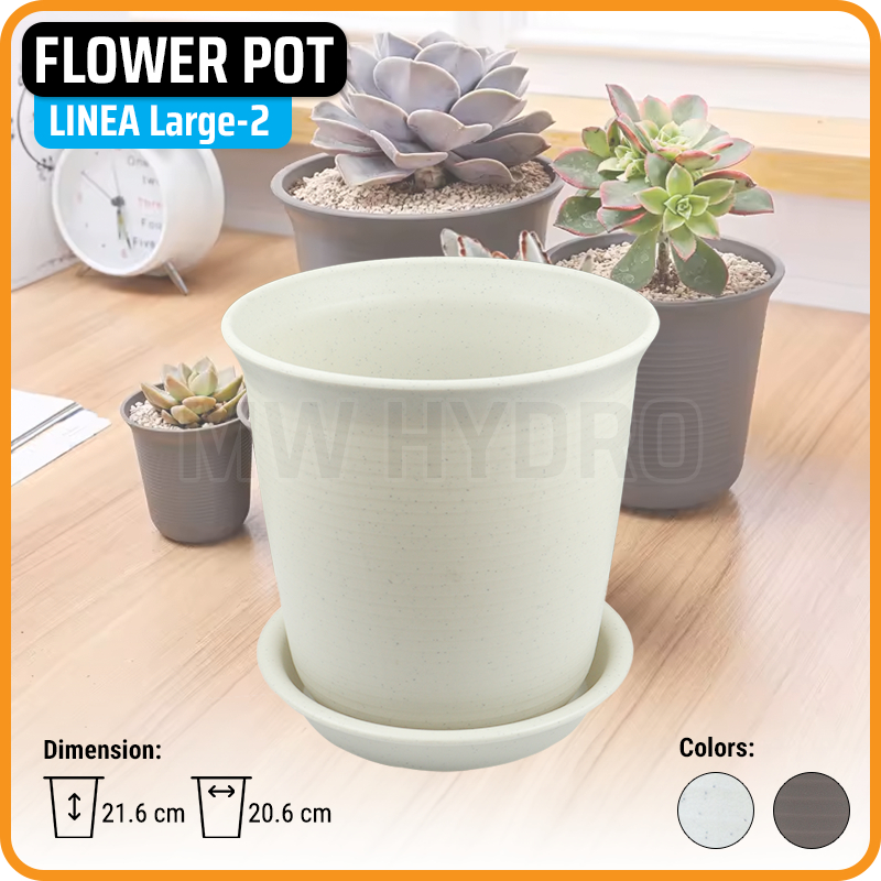 Jual Flower Pot with Saucer LINEA - Pot Tanaman Bunga Tebal dengan ...