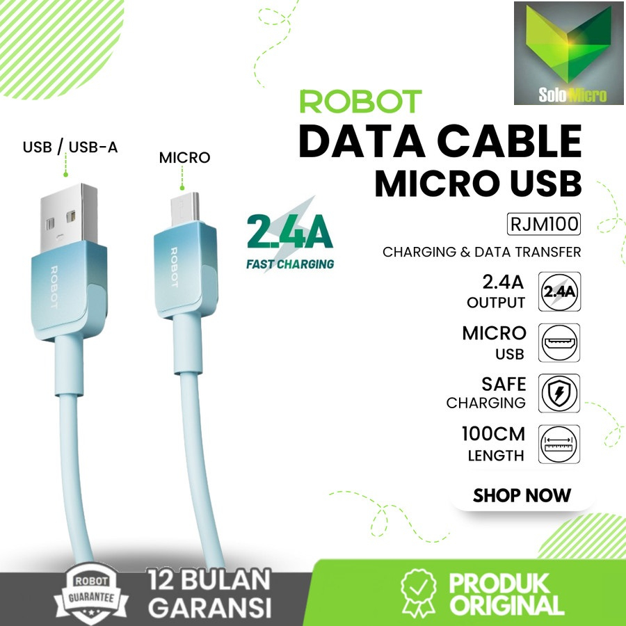 Jual ROBOT RJM100 Kabel Data Charging Micro USB 1M 1 Meter 2.4A Data ...