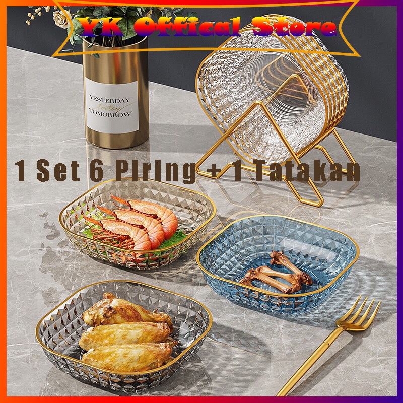 Jual Set Piring Makanan Diamond dan Tatakan Rak Gold 1 Set 6 Piring + 1 ...