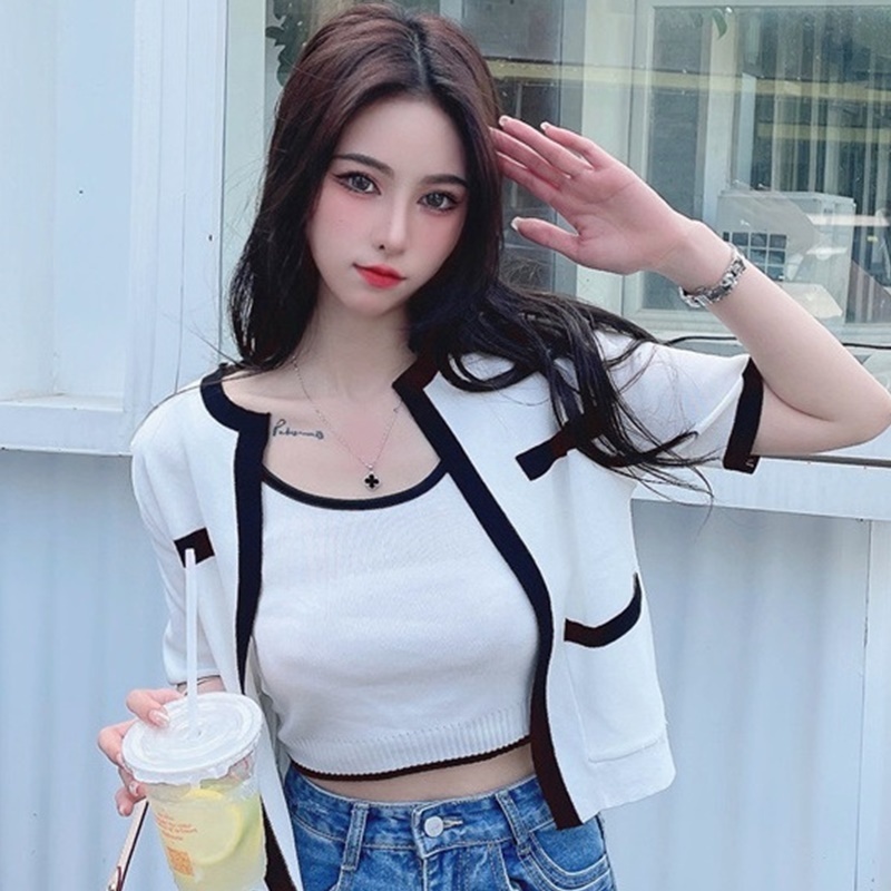 Jual AJWShop WAB Atasan Tanktop Cardigan Set Lengan Panjang Korean Style Kekinian Rajut Import ...