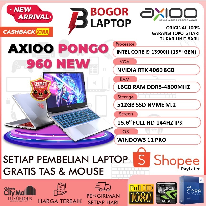 Jual Axioo PONGO 960 Intel Core i9 Gen13-13900H RTX4060 8gb/ 16gb Ram ...