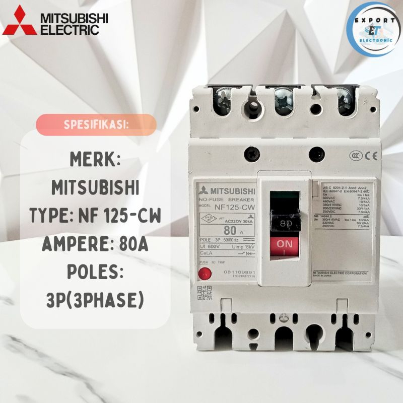 Jual MCCB Breaker MITSUBISHI NF125-CW 3P 80A | Shopee Indonesia
