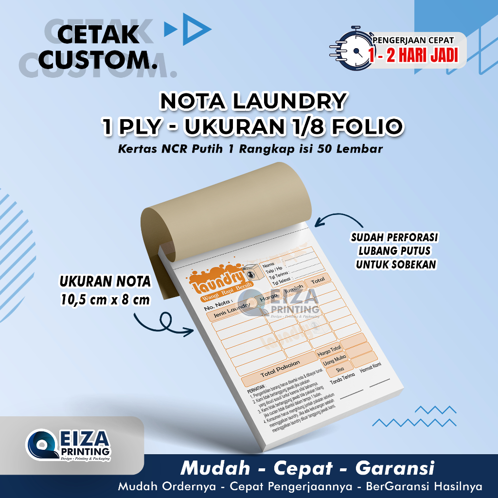 Jual [Ukuran 1/8 Folio 1 ply] Cetak Nota Laundry 1 ply / Cetak Nota ...