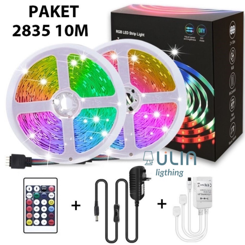 Jual LAMPU LED STRIP RGB 3528 IP44 10M 2835 10 METER SET ADAPTOR WARNA ...
