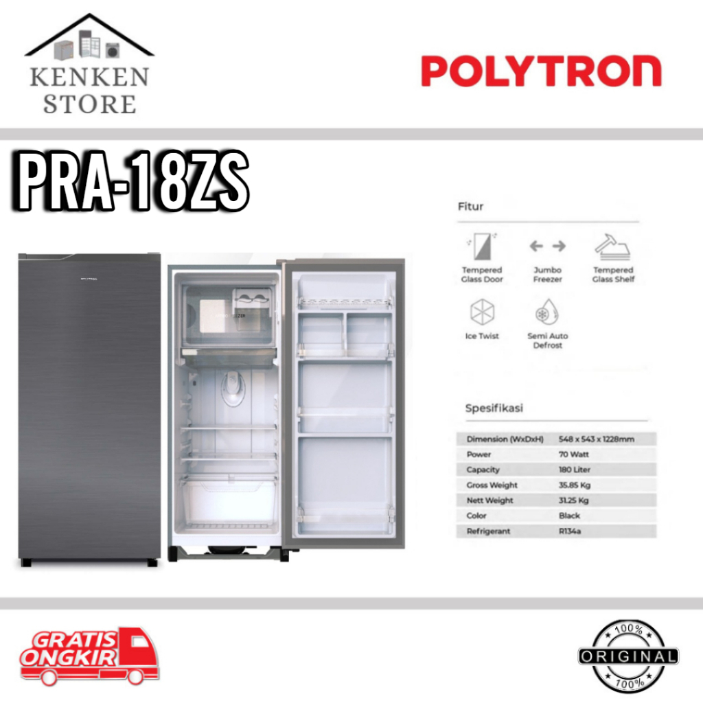 Jual KULKAS POLYTRON 1 PINTU PRA-18ZS KAPASITAS 180LITER | Shopee Indonesia