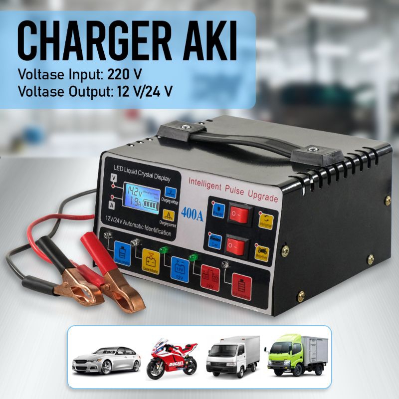 Jual Charger Aki Mobil Motor 12v 24v Smart Charger Accu 12 volt 24 volt ...