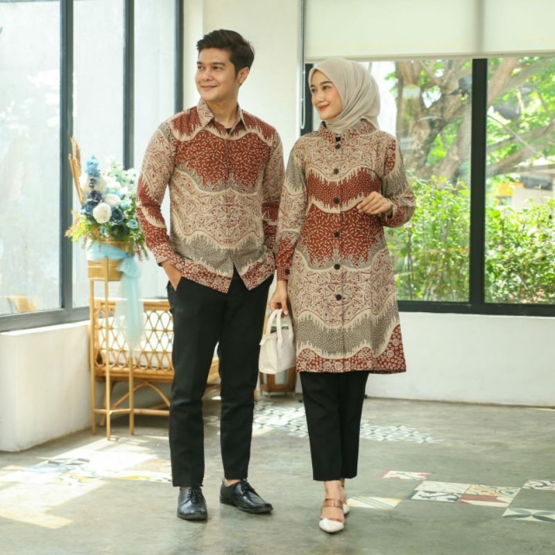 Jual Batik Couple Sania Ruffle Batik Couple Modern Baju Batik Couple ...