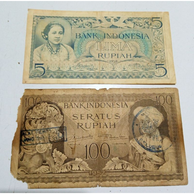 Jual Kertas Uang Seri Budaya 5 dan 100 cap PRRI | Shopee Indonesia