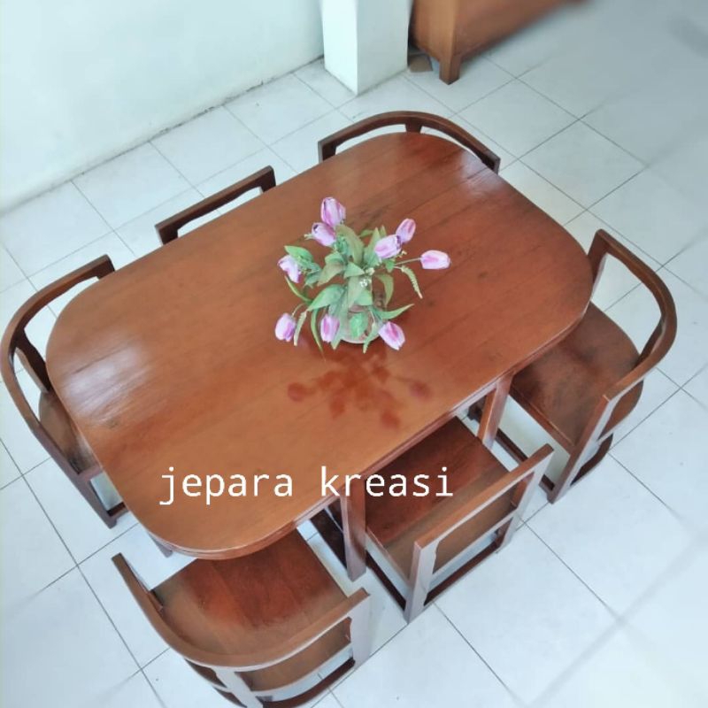 Jual meja makan 6 kursi minimalis modern kayu jati, set meja makan jati 6 kursi minimalis modern ...