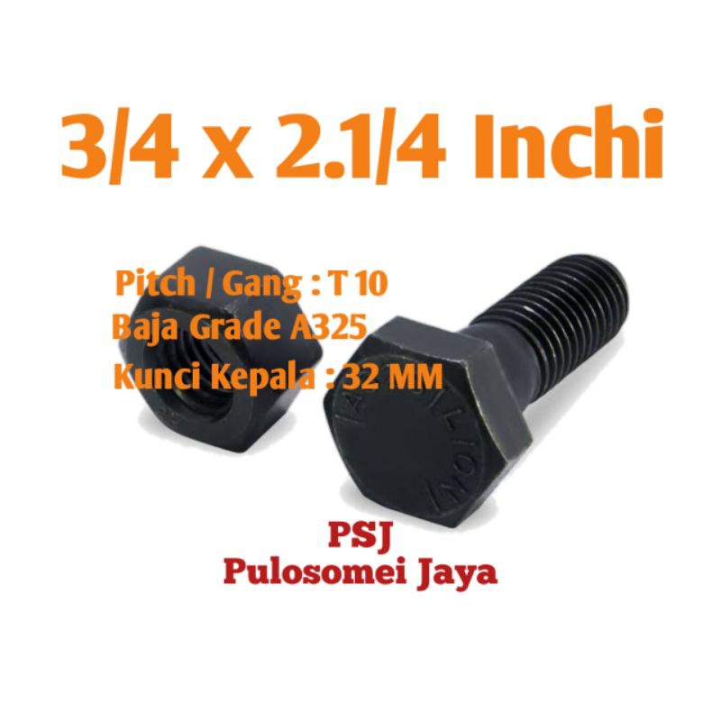 Jual Baut Mur Baja A325 3/4 x 2.1/4 Inchi - Gang T10 + Mur 2H | Shopee Indonesia