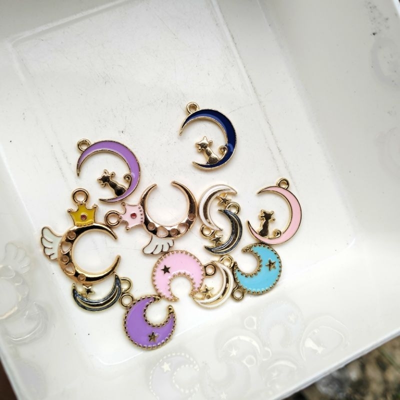 Jual (1pcs) Charm Liontin Epoxy Enamel Moon Bulan sabit Catmoon ...