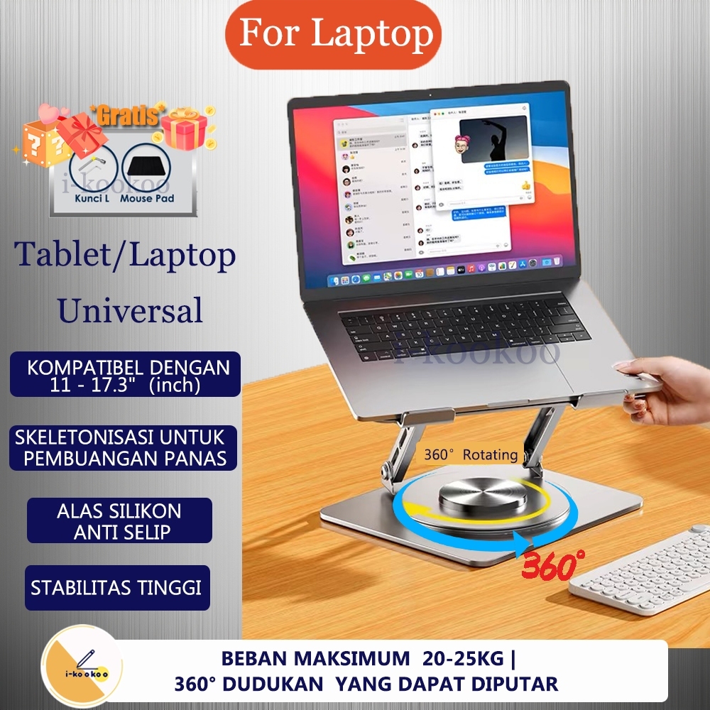 Jual i-kookoo Rotasi 360°Aluminium Laptop Stand Portable Fold Holder For 11-17.3" inch Laptop ...