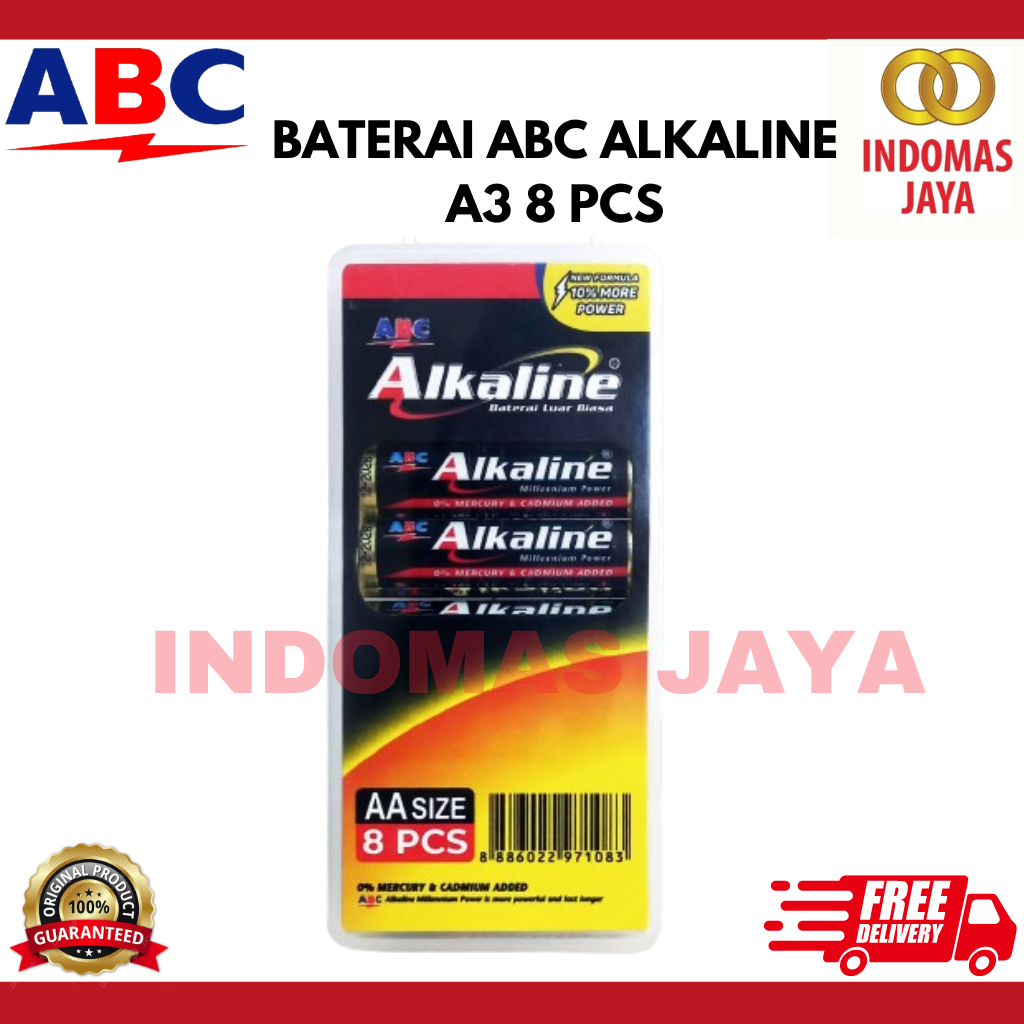 Jual BATERAI ABC ALKALINE AAA A3 isi 8 PCS / kemasan baru | Shopee ...