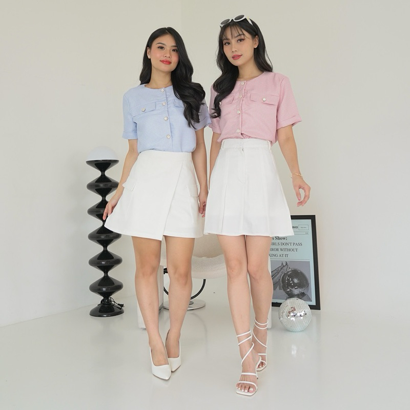 Jual Atasan tweet kyomi crop kancing hidup kotak korea style baju ...